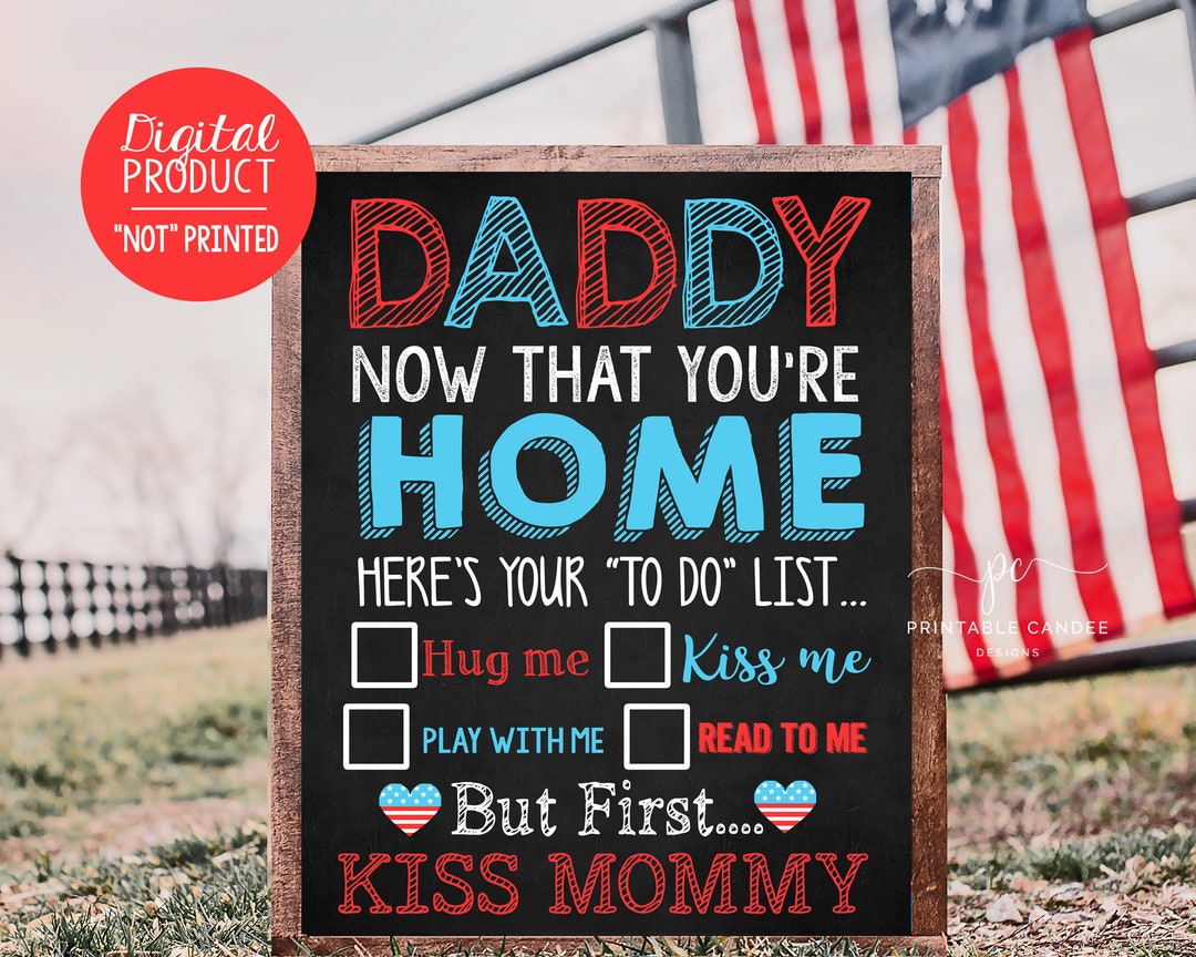 Welcome Home Daddy Kids Sign Red White Blue to Do List Homecoming Back ...