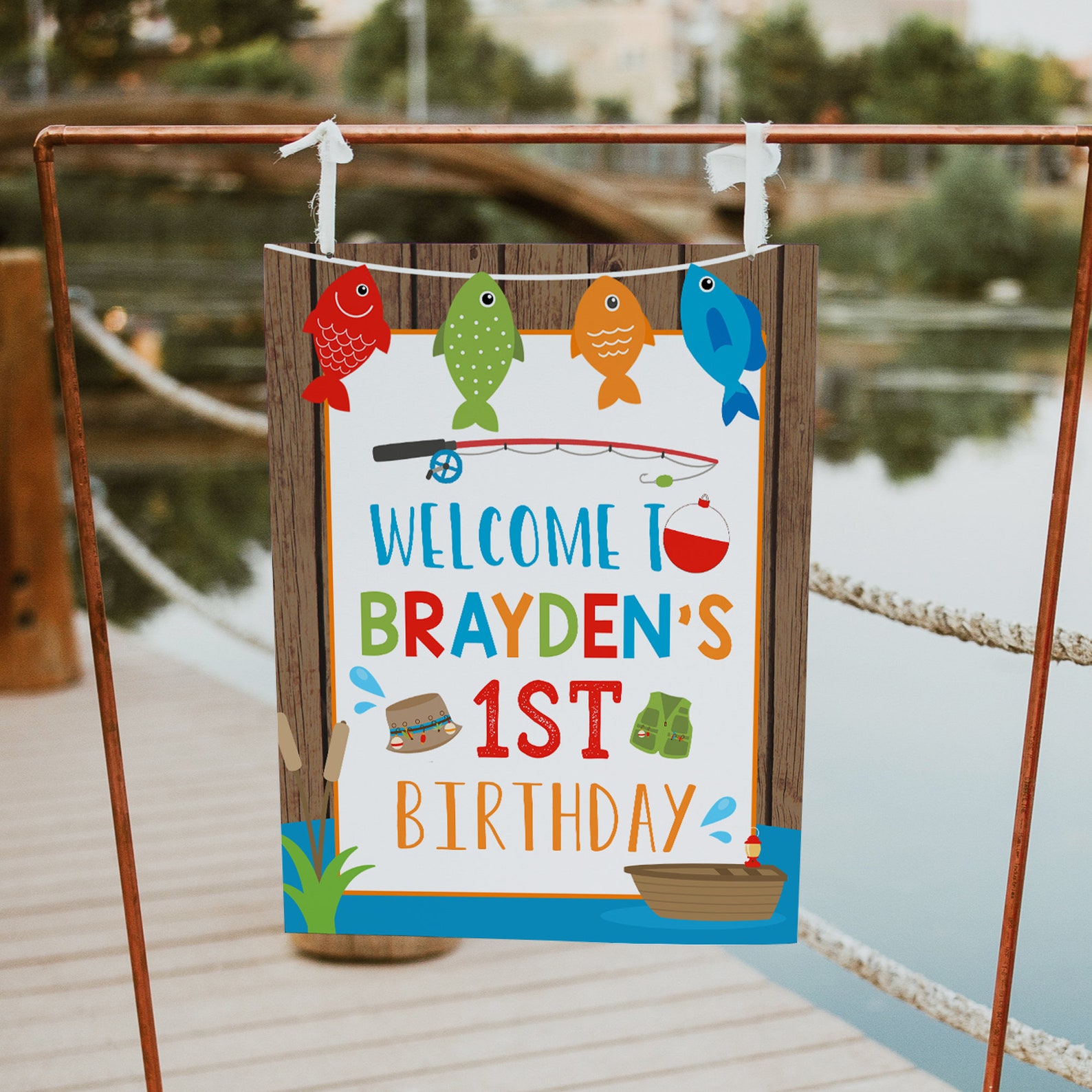 Fishing Birthday Welcome Sign the Big One Fish Decor Instant Download ...