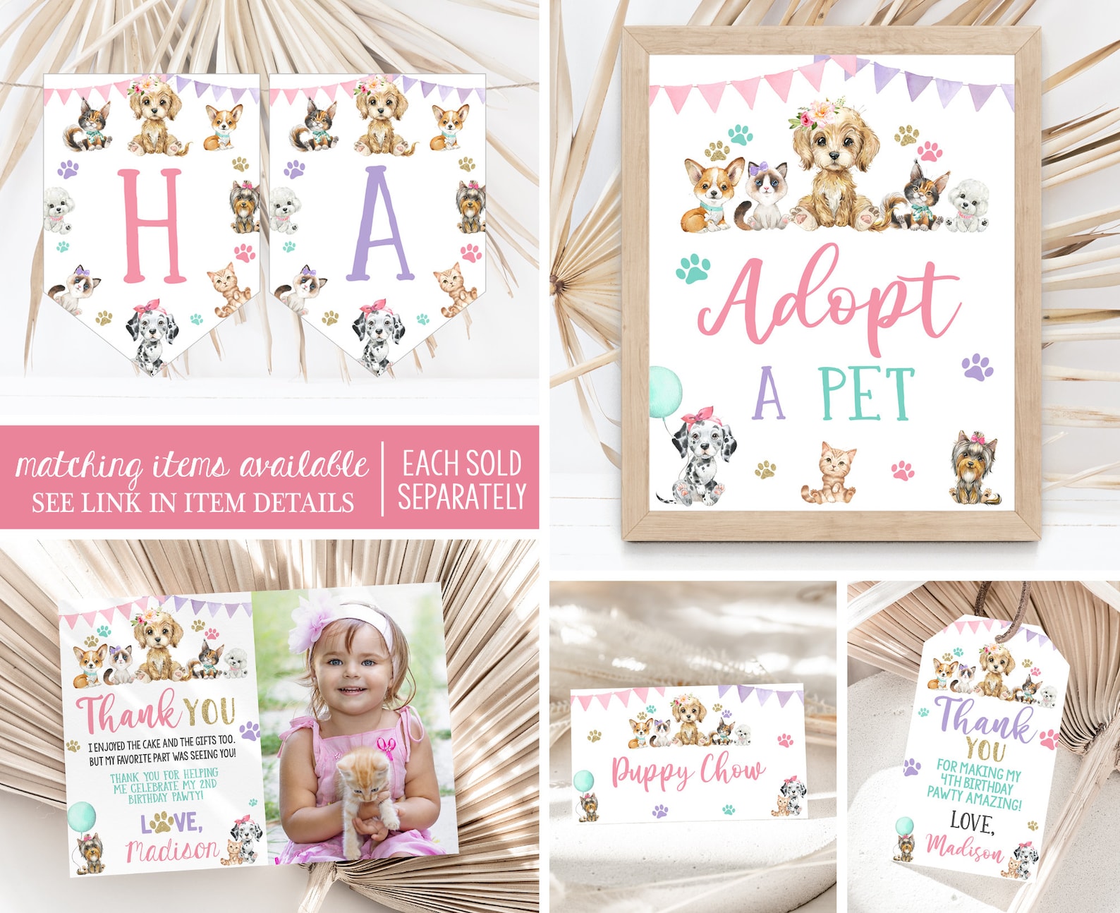 Pet Adoption Center Sign Dog Birthday Party Adopt a Pet Decor Kitten ...