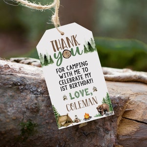 Editable Camping Favor Tags One Happy Camper Woodland Smores Favors ...