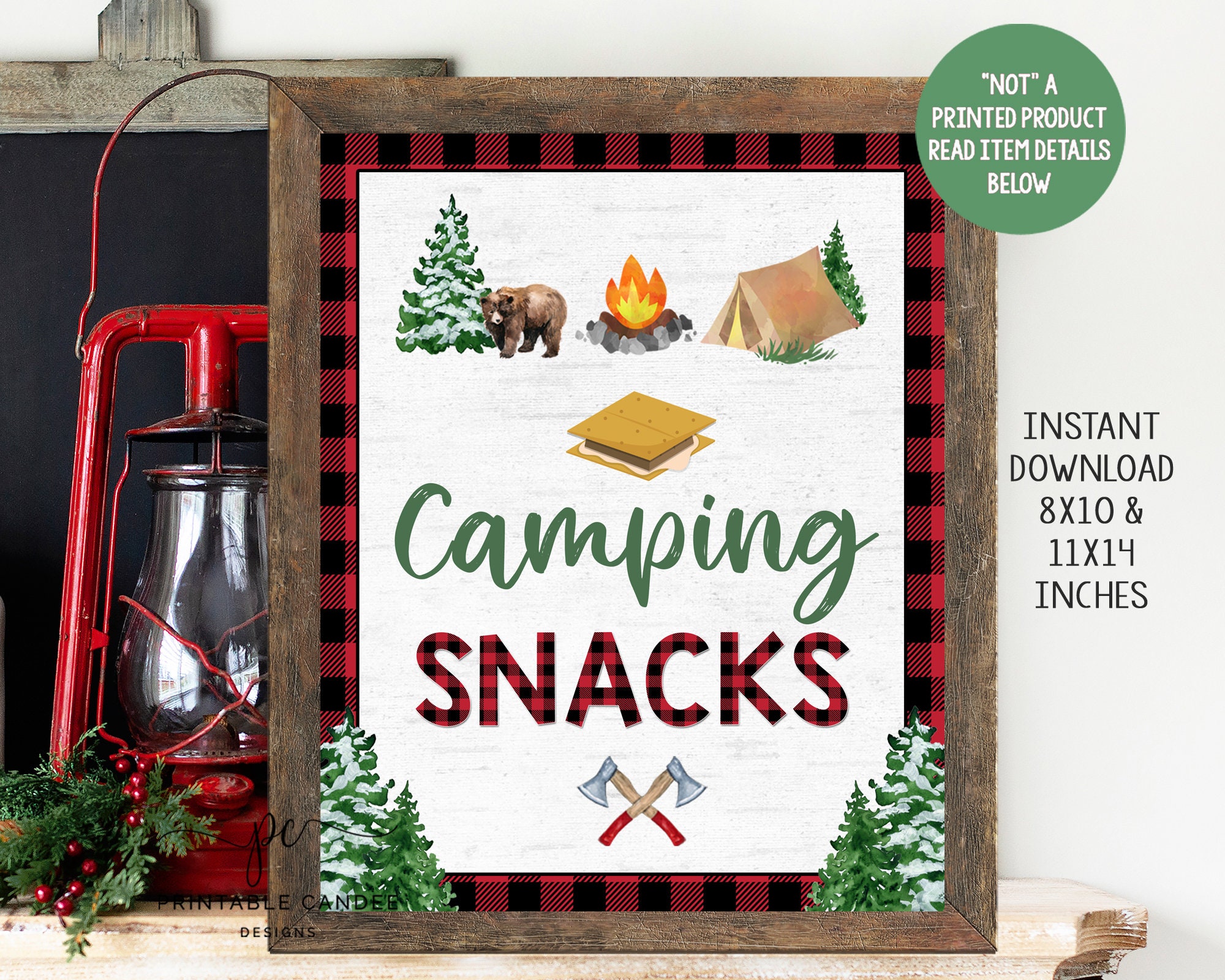 Camping Snacks Food Sign Decor Lumberjack One Happy Camper - Etsy