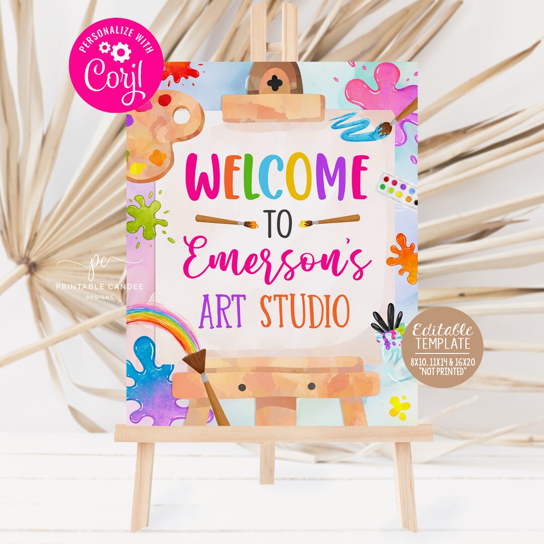 Art Birthday Welcome Sign Painting Party Decor Rainbow Artist Theme ...