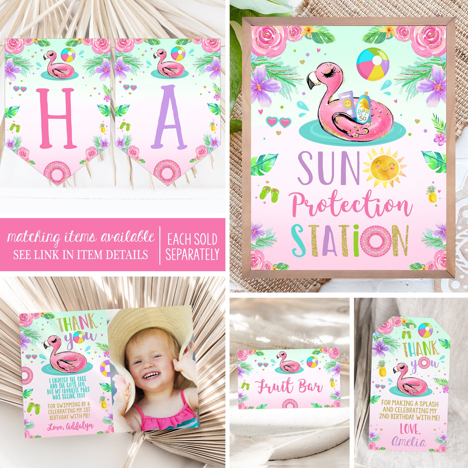 Flamingo Pool Party Favor Tags Editable Girl Birthday Tropical Summer ...