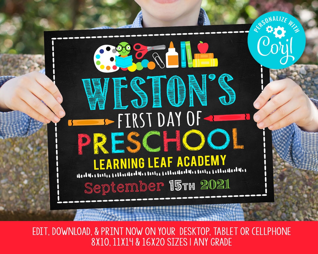 First Day of Preschool Sign 1st Day of Kindergarten Boy Back to School ...