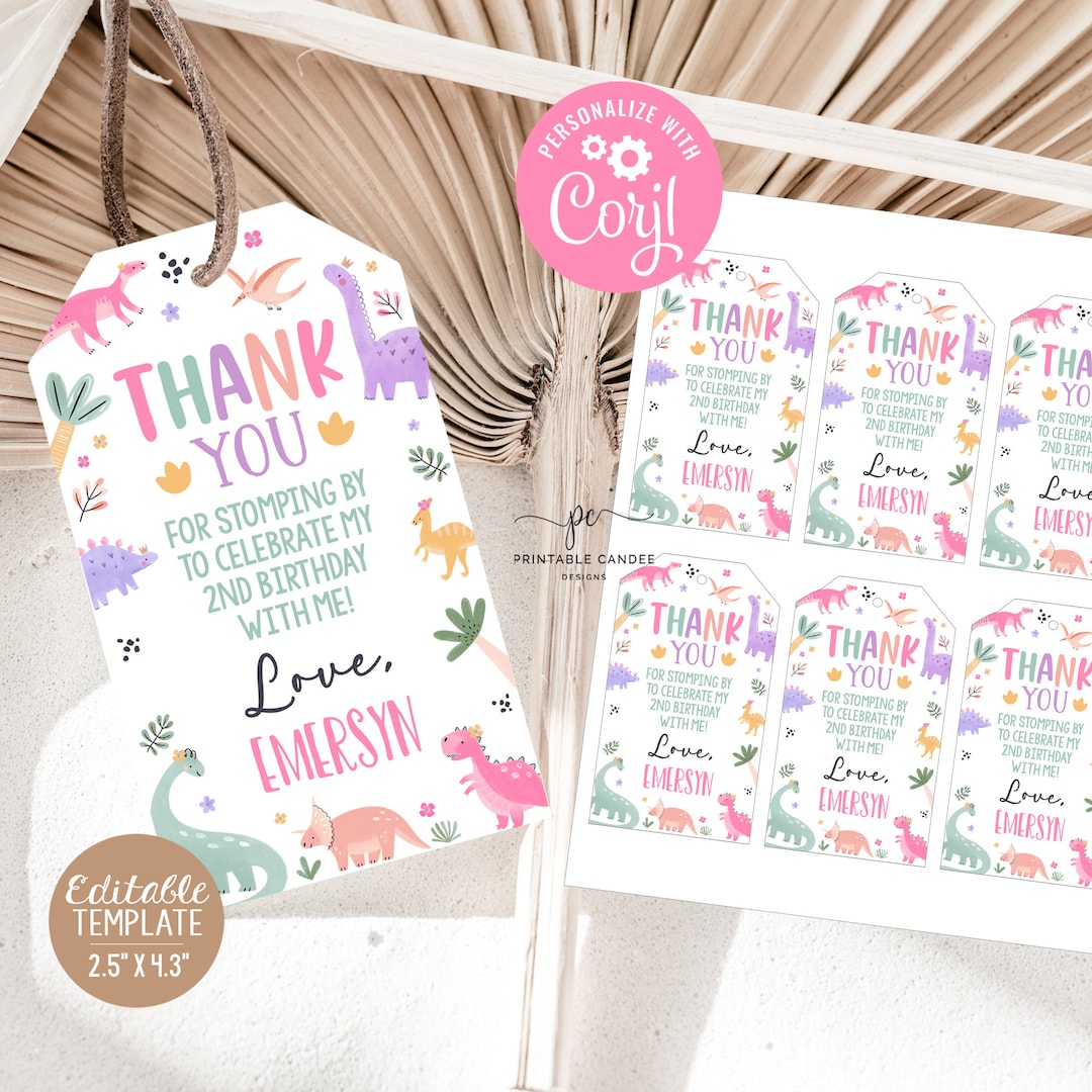 Pastel Dinosaur Favor Tags Girl Dino Birthday Editable Party Favors ...