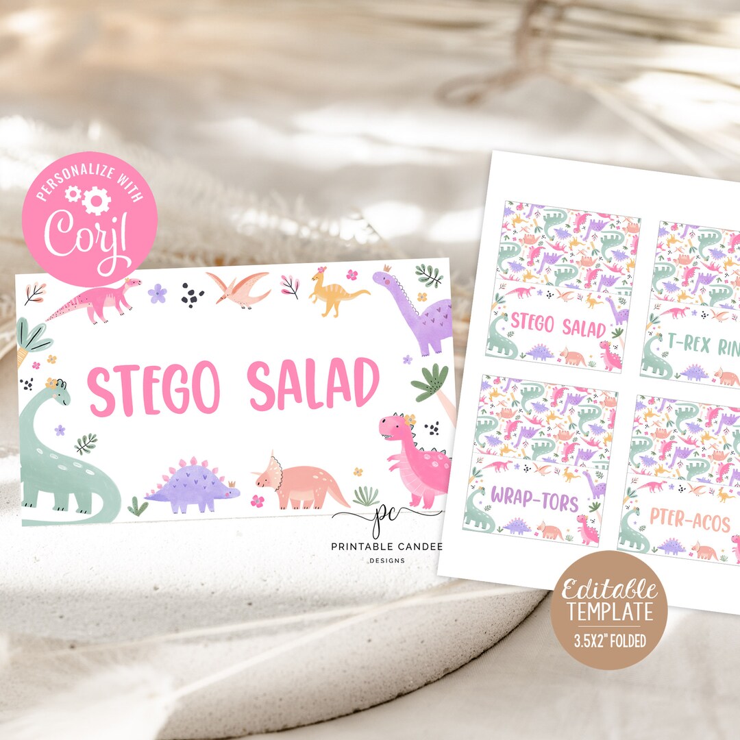 Pastel Dinosaur Editable Food Labels Girl Dino Birthday Party Food ...