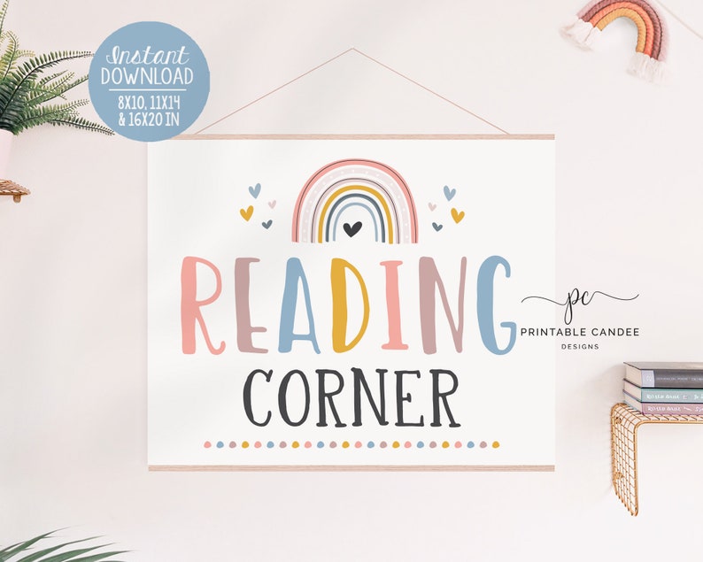 Reading Corner Sign Printable Neutral Rainbow Bedroom Decor - Etsy