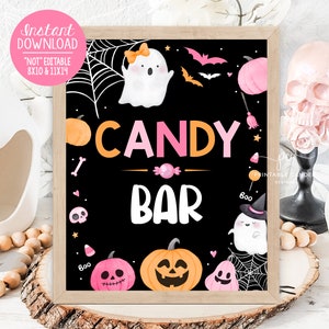Halloween Candy Bar Sign Pink Orange Ghost Party Decor Girl Theme ...