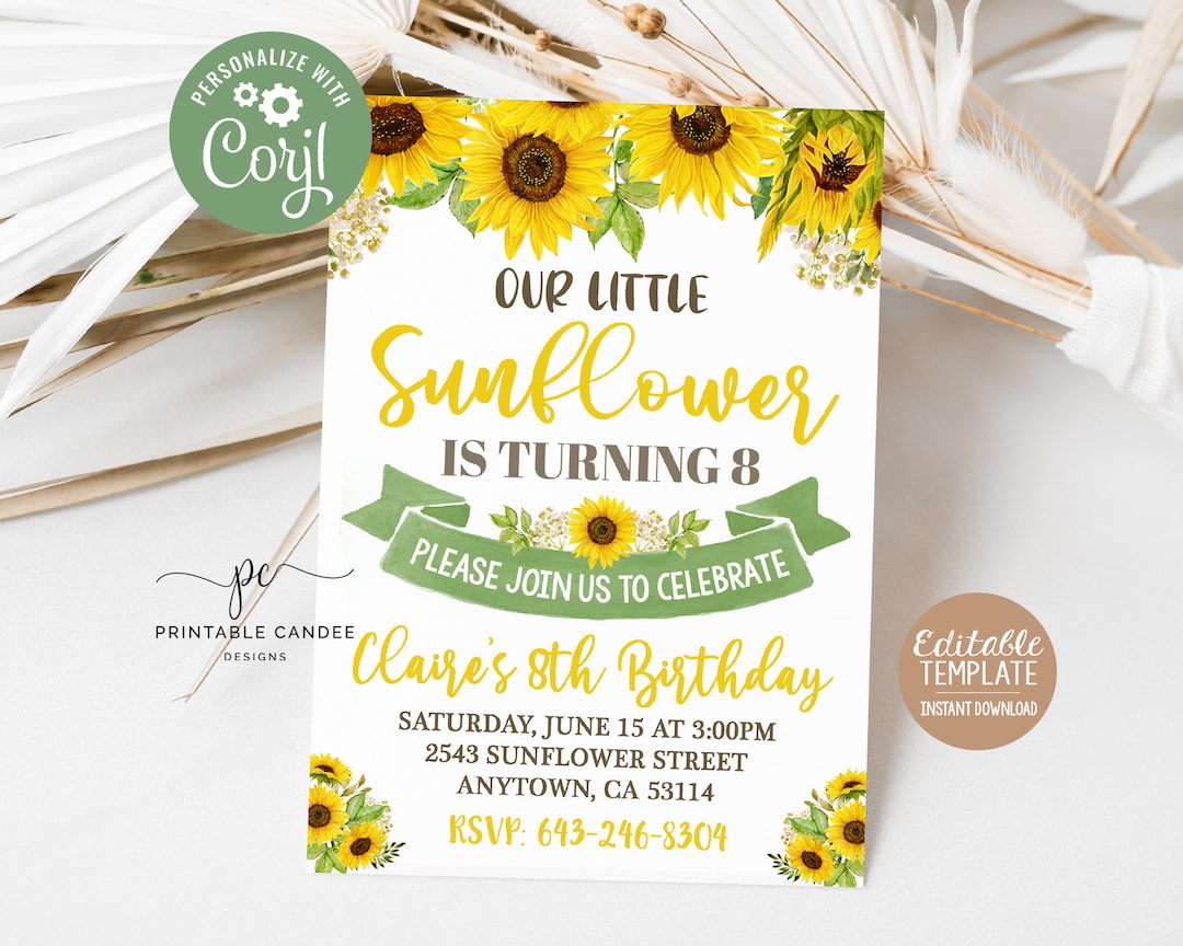 Sunflower Birthday Invitation Floral Party Invite Summer Sunflowers ...