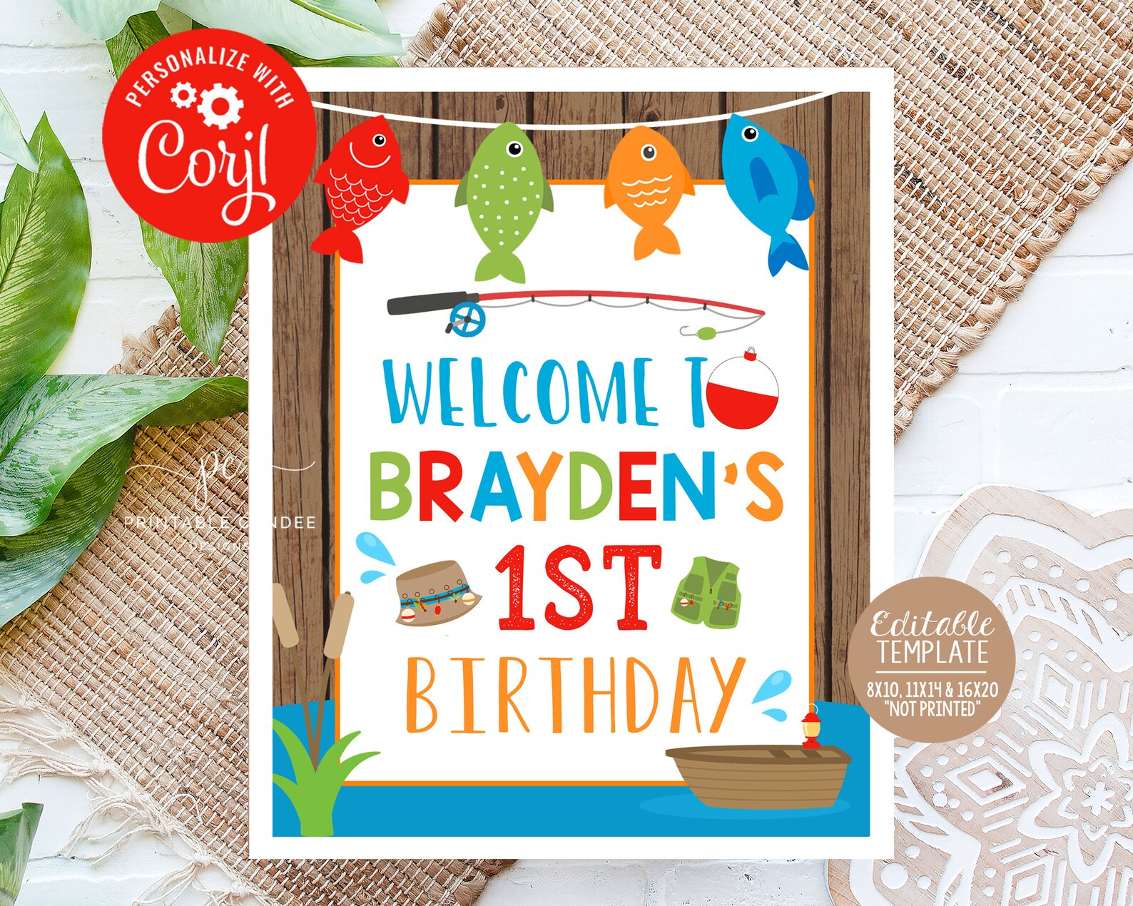 Fishing Birthday Welcome Sign the Big One Fish Decor Instant - Etsy