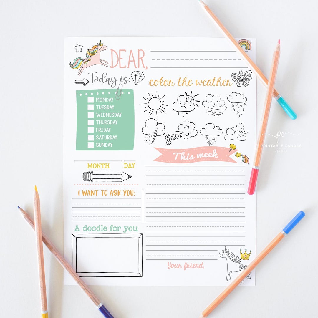 Unicorn Penpal Letter Guide Kids Children Letter Writing Girl Coloring ...