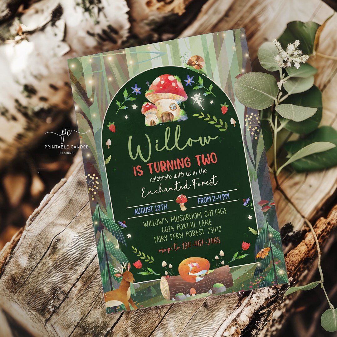 Editable Enchanted Forest Birthday Invitations Woodland Fairy Party ...
