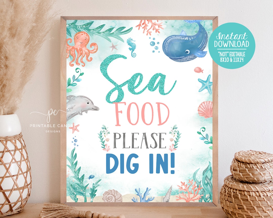 Sea Food Sign Under the Sea Girls Birthday Decor Beach Party Menu Table ...