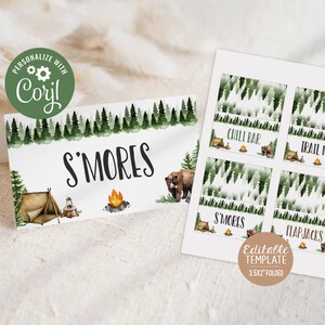 Camping Food Tents One Happy Camper Birthday Smores Woodland Bear 1st ...