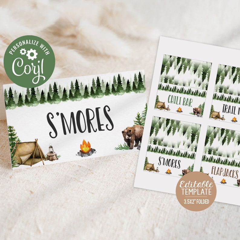 Camping Food Tents One Happy Camper Birthday Smores Woodland Bear 1st ...