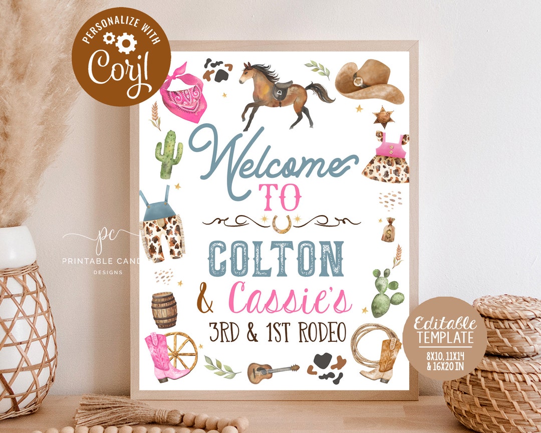 Cowboy Cowgirl Welcome Sign 1st Rodeo Birthday Party Theme Sibling Wild ...