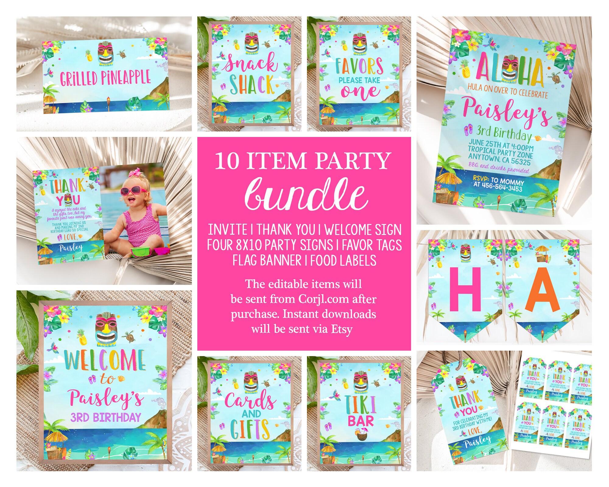Editable Luau Party Bundle Tropical Theme Birthday Decor Summer Beach ...