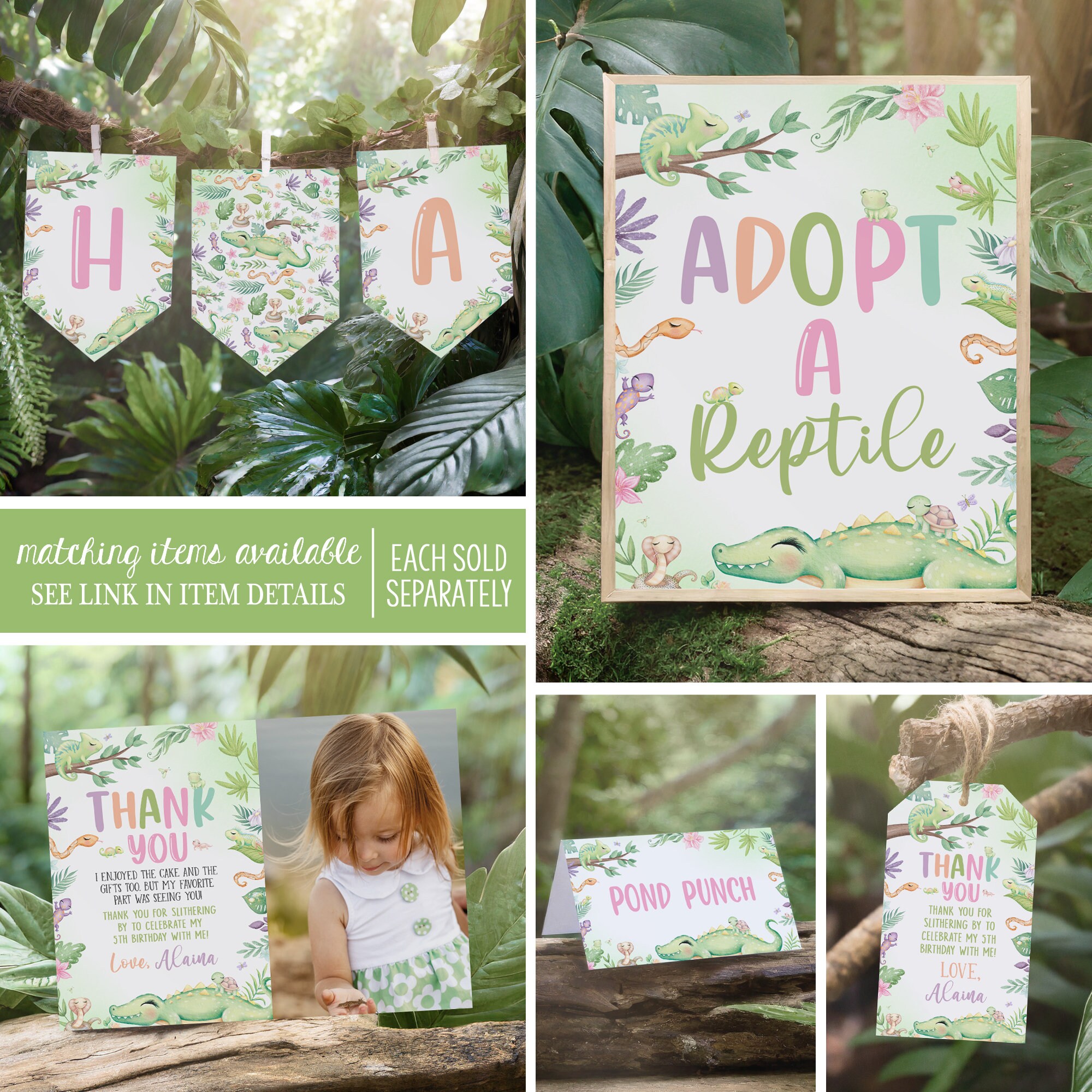 Editable Reptile Pastel Girl Birthday Welcome Sign Lizard Party Decor ...
