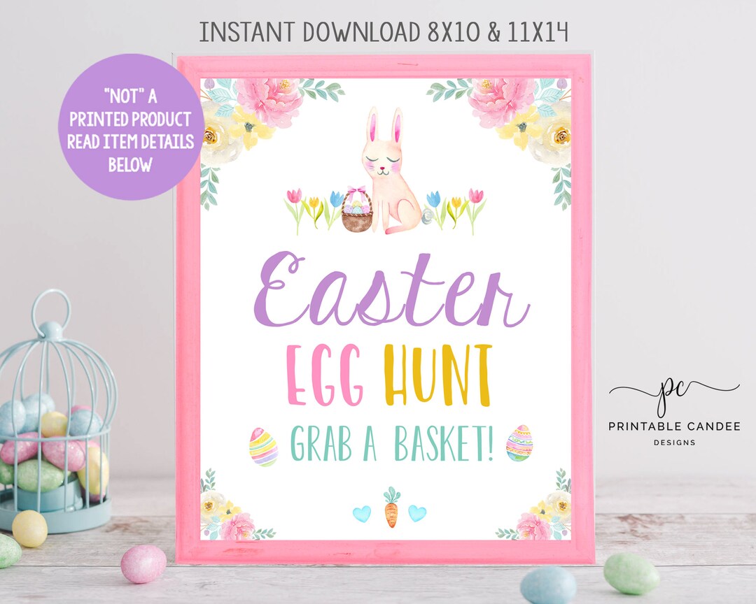 Easter Egg Hunt Sign Girl Birthday Party Pastel Bunny Theme Printable ...