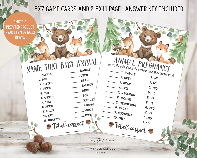 Woodland Baby Shower Animal Games Forest Animals Boy Shower - Etsy