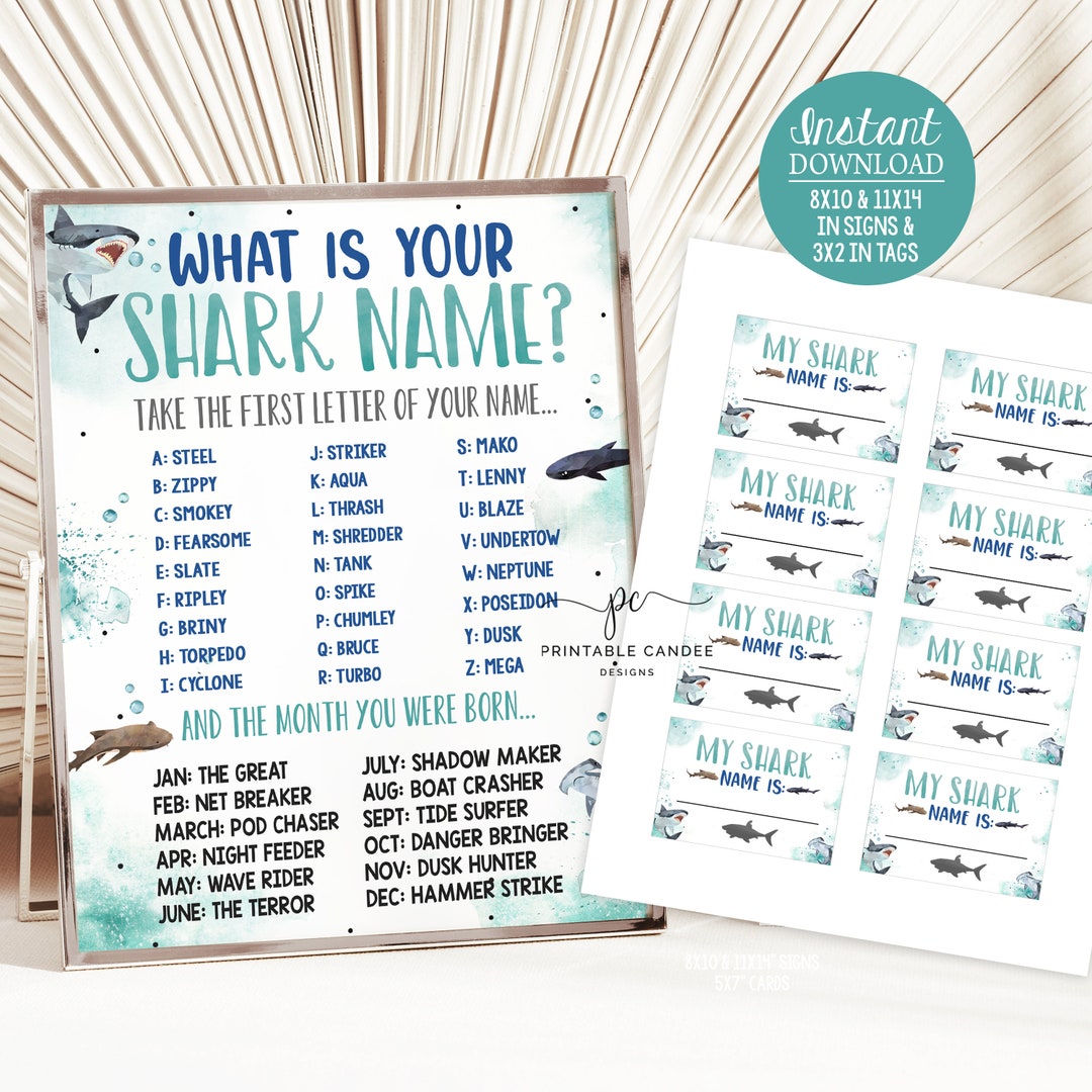 Shark Name Game Boy Shark Birthday Sign Shark Party Activity What's ...