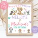 Editable Girl Puppy Welcome Sign Dog Birthday Party Pink Watercolor Pet ...