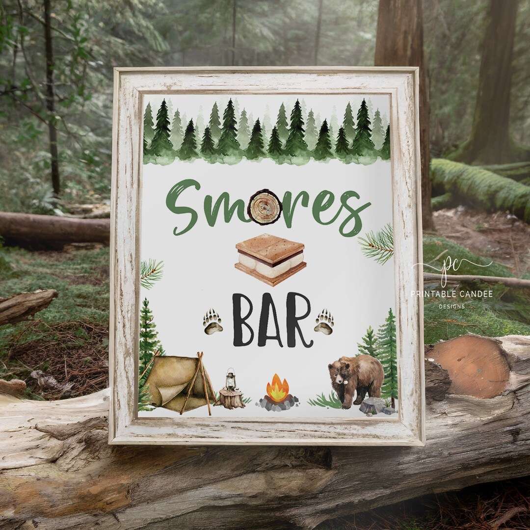 S'mores Bar Sign Camping Party Decor Lumberjack One Happy Camper Signs ...