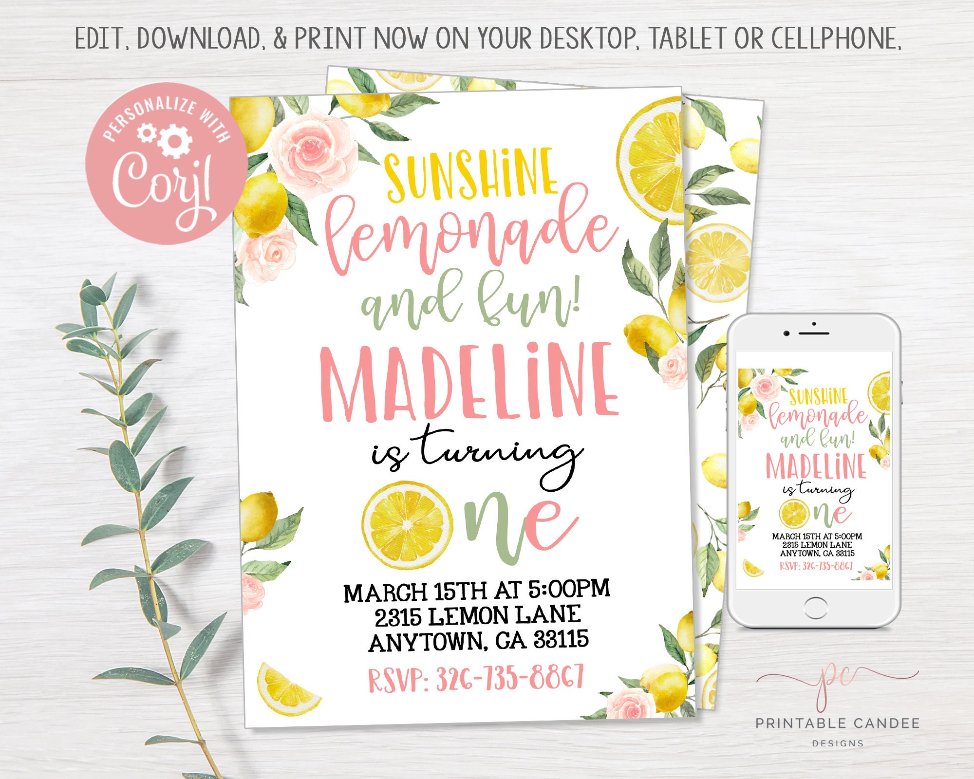 Lemonade Birthday Invitation Template Pink Lemonade Sunshine Fun ...