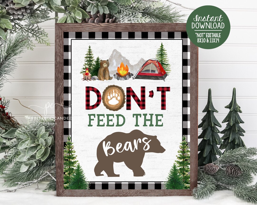 Camping Don't Feed the Bears Sign Party Decor Black Lumberjack One ...