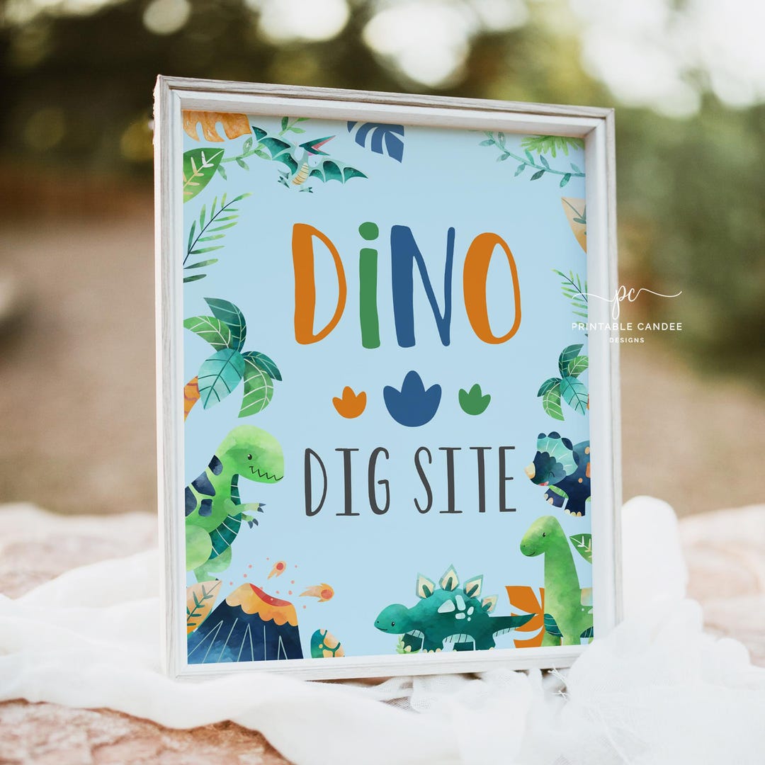 Blue Dinosaur Dig Site Sign Boy Dino Birthday Table Signs Printable ...