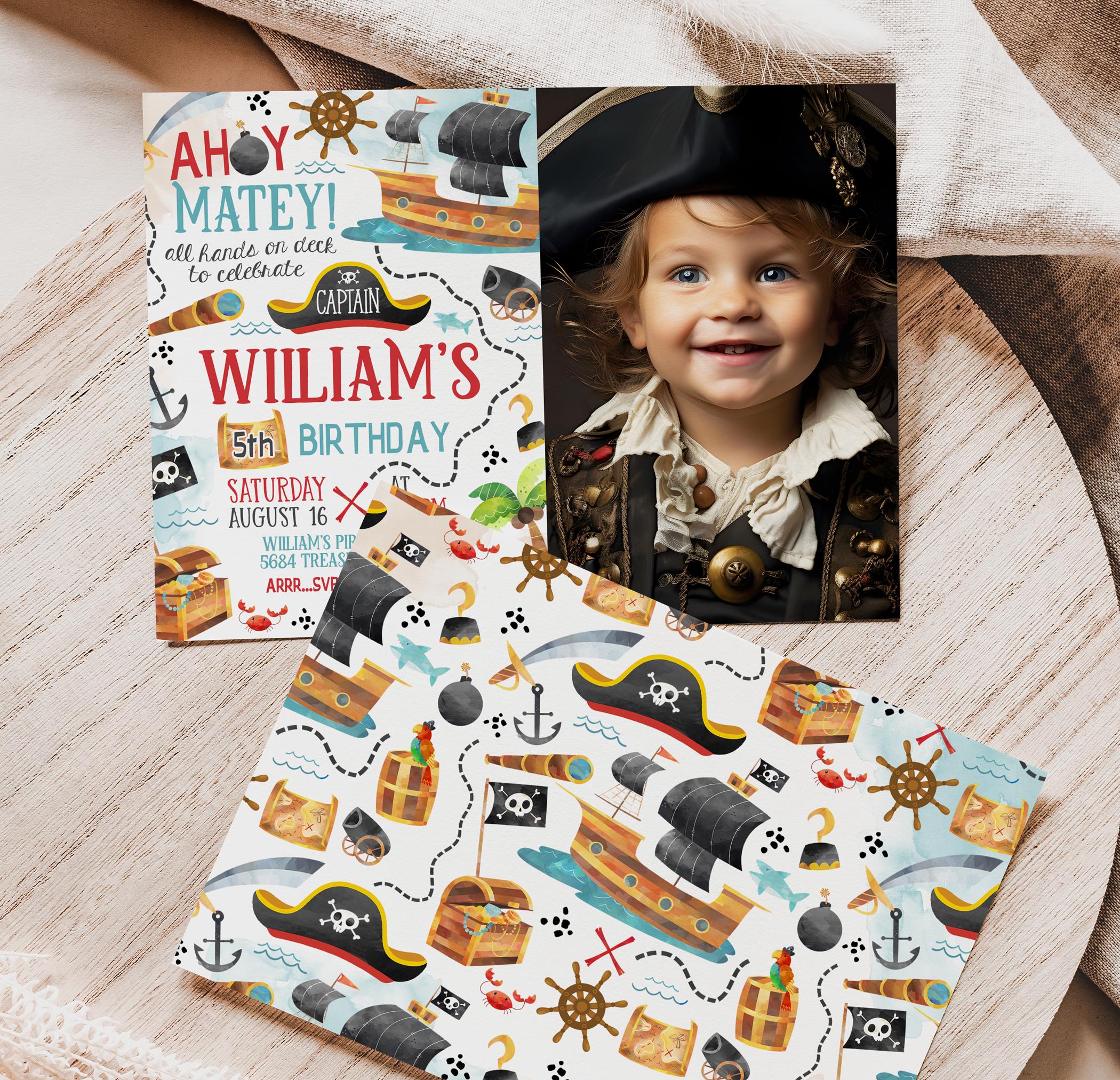 Editable Pirate Birthday Invitation Ahoy Matey Theme Pirates Party ...