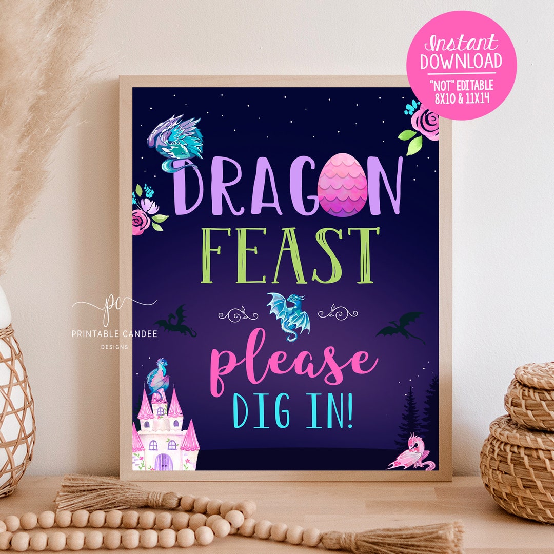 Dragon Food Sign Dragon Girl Birthday Party Printables Dragon Feast ...