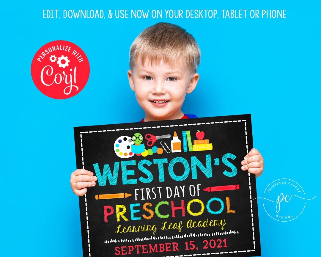 First Day of School Sign Last Day Preschool Any Grade 1st Grade ...