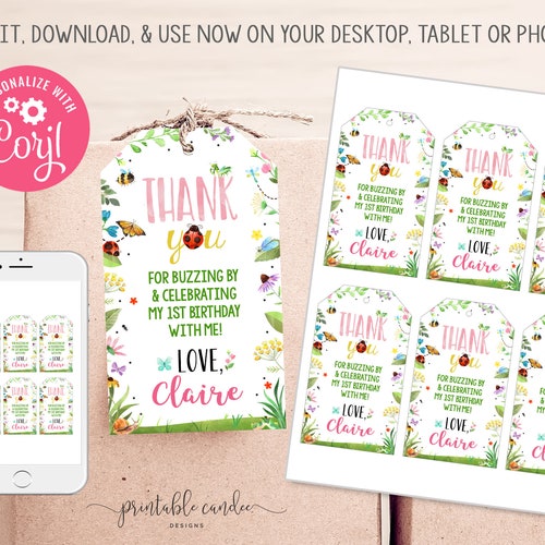 Bug Favor Tags Editable Girl Bug Birthday Party Insect Theme | Etsy