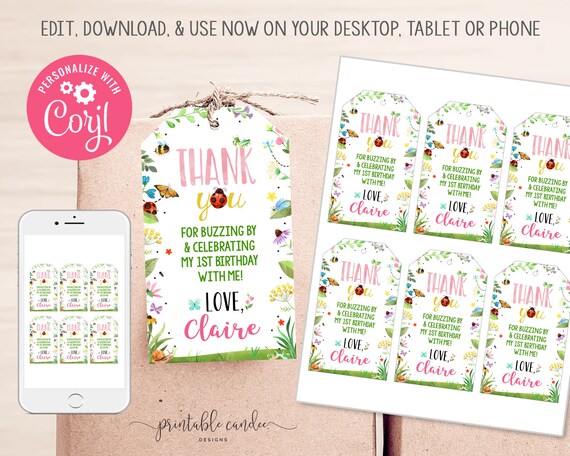 Bug Favor Tags Editable Girl Bug Birthday Party Insect Theme | Etsy