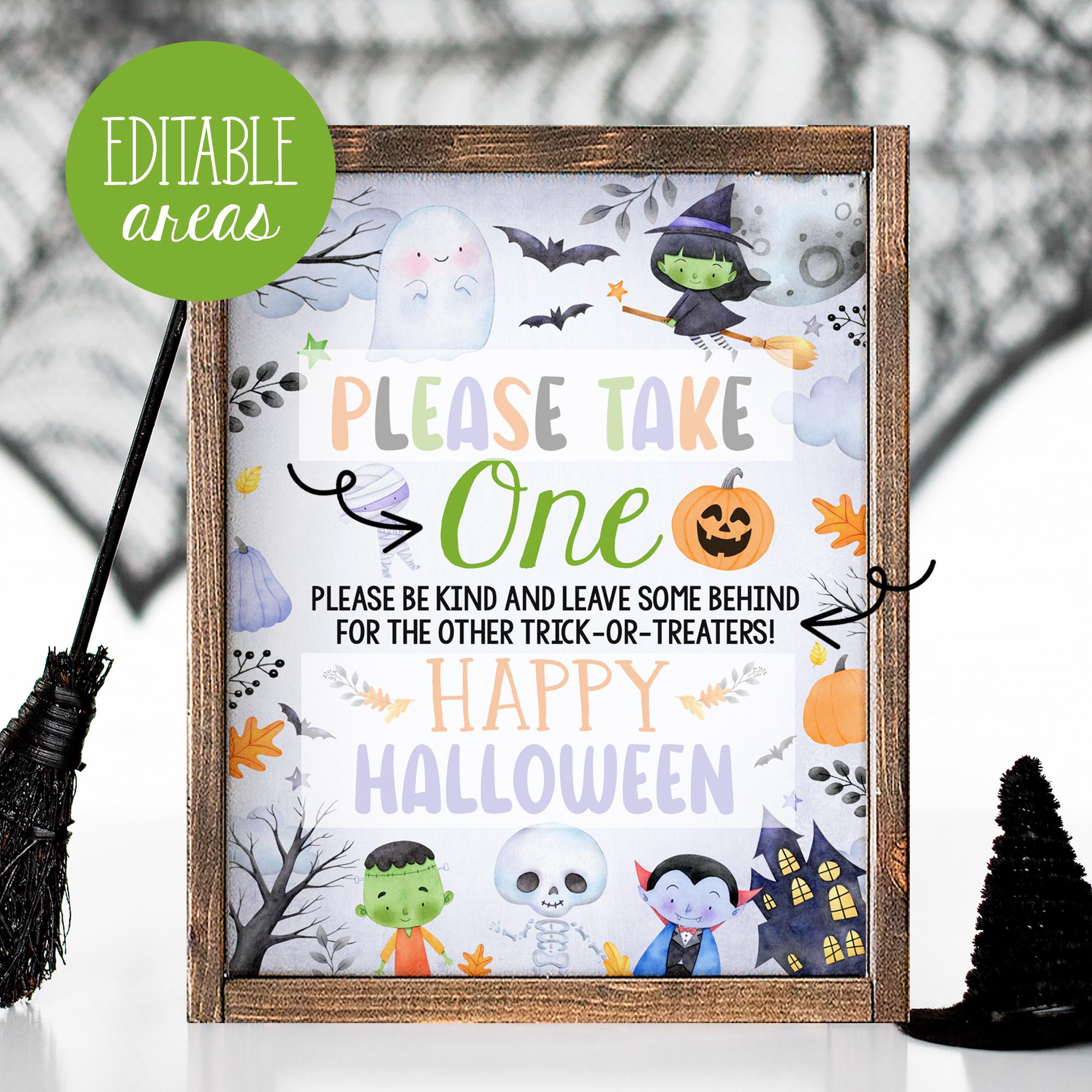 Editable Halloween Door Sign Please Take One Decor Trick or Treat ...