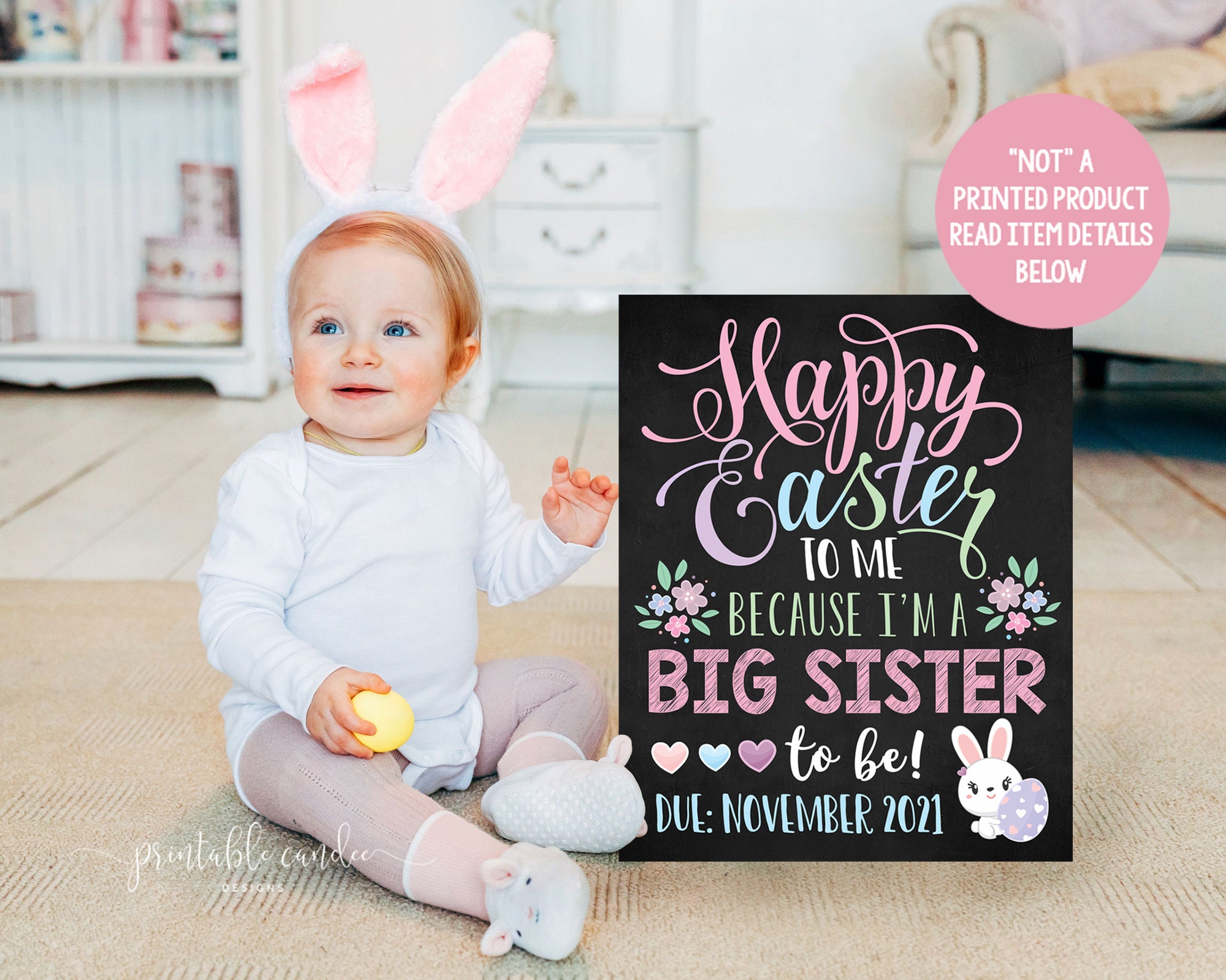 Easter Pregnancy Announcement Big Sister Sign Pastel Bunny | Etsy