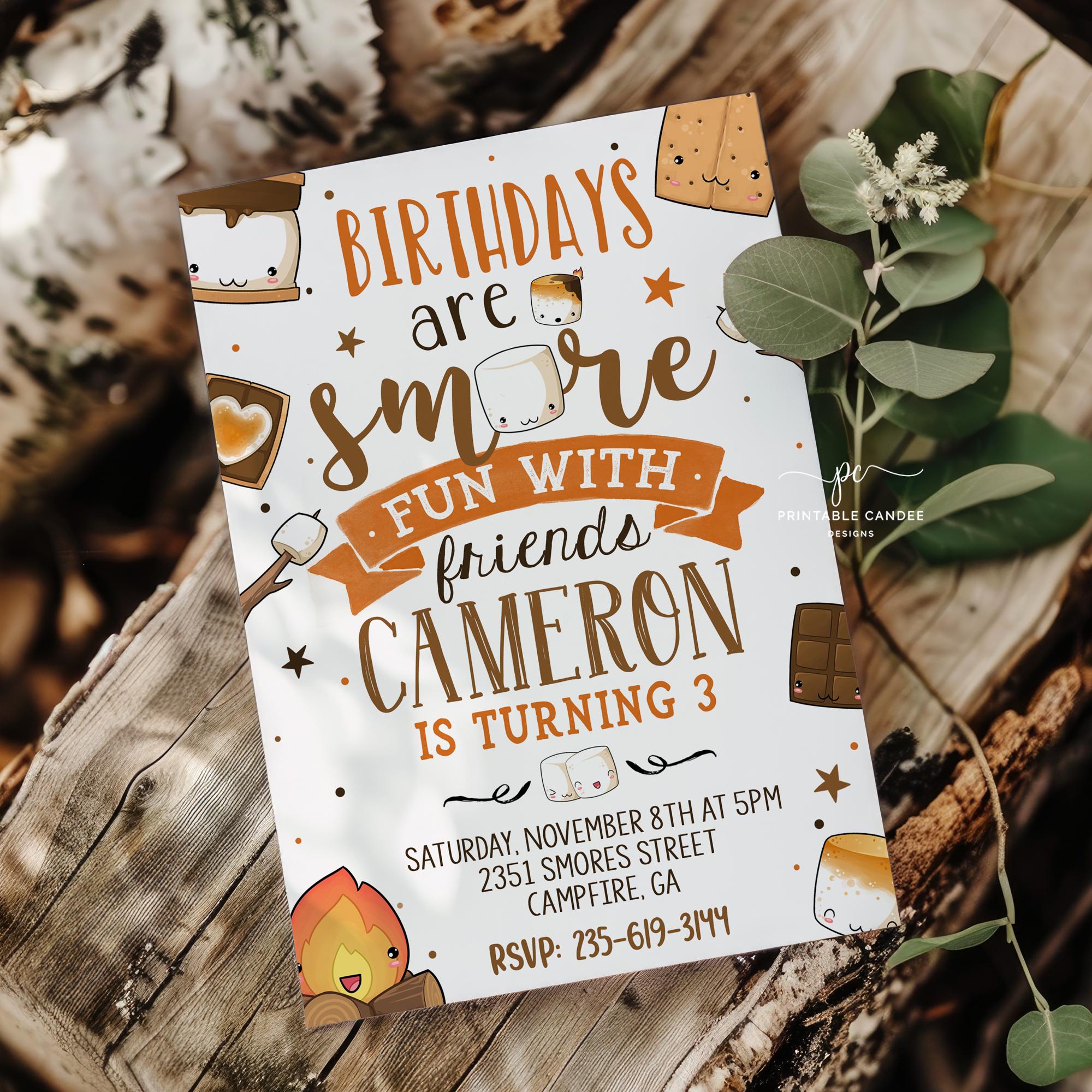 Editable S'more Birthday Invitation Smores Camping Birthday Party S ...