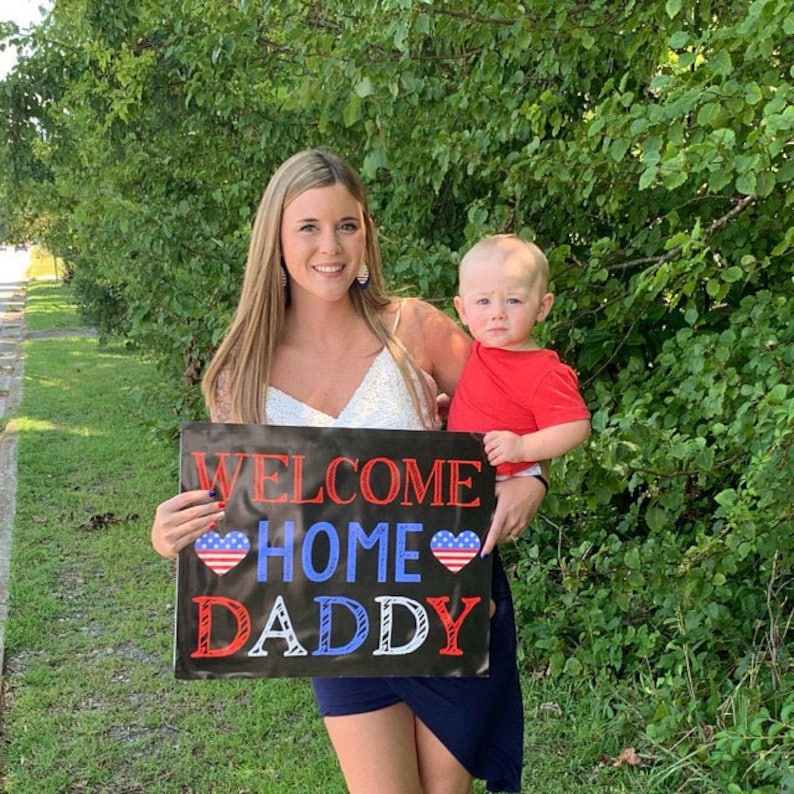 Welcome Home Daddy Sign Editable Red White Blue Homecoming | Etsy