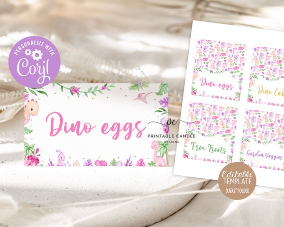 Dinosaur Food Tent Signs Baby Girl Birthday Party Pink Dino - Etsy