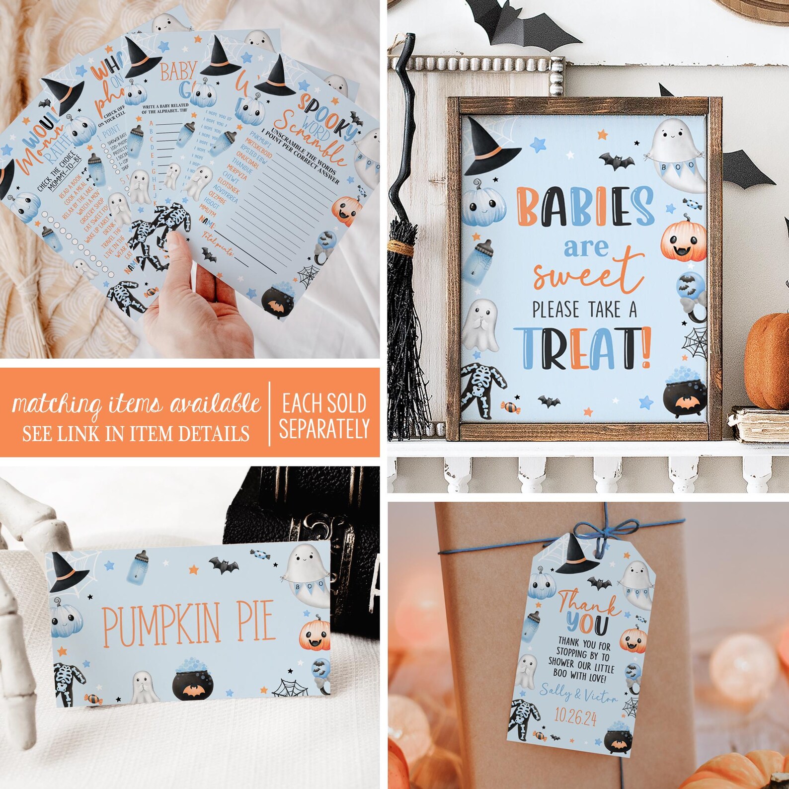 Blue A Little Boo Baby Shower Gift Sign Boy Halloween Baby Shower Decor ...