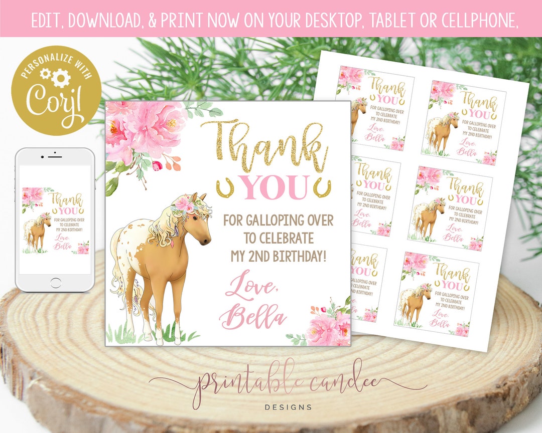 Horse Favor Tags Cowgirl Thank You Tag Floral Party Decor Girl Horse ...