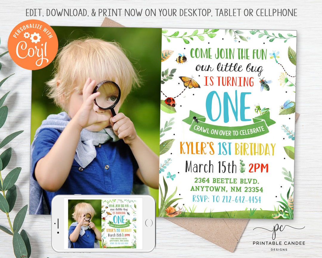 Bug 1st Invitation Bug Birthday Party Bugs Birthday Invite - Etsy