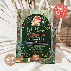 Editable Enchanted Forest Birthday Invitations Woodland Fairy Party ...