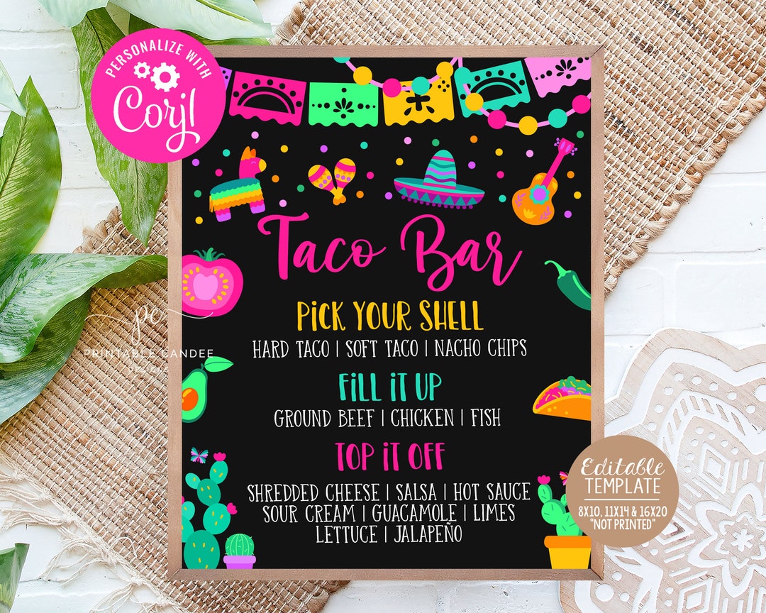 Editable Fiesta Birthday Party Taco Bar Sign Mexican Cactus Background ...