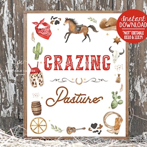 Cowboy Food Sign 1st Rodeo Birthday Party Theme Wild West Grazing ...