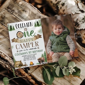 Editable Camping Birthday Invitation One Happy Camper Smores Woodland ...