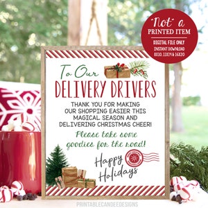 Delivery Driver Sign Thank You Christmas Printable Mail Man Gift Snacks ...