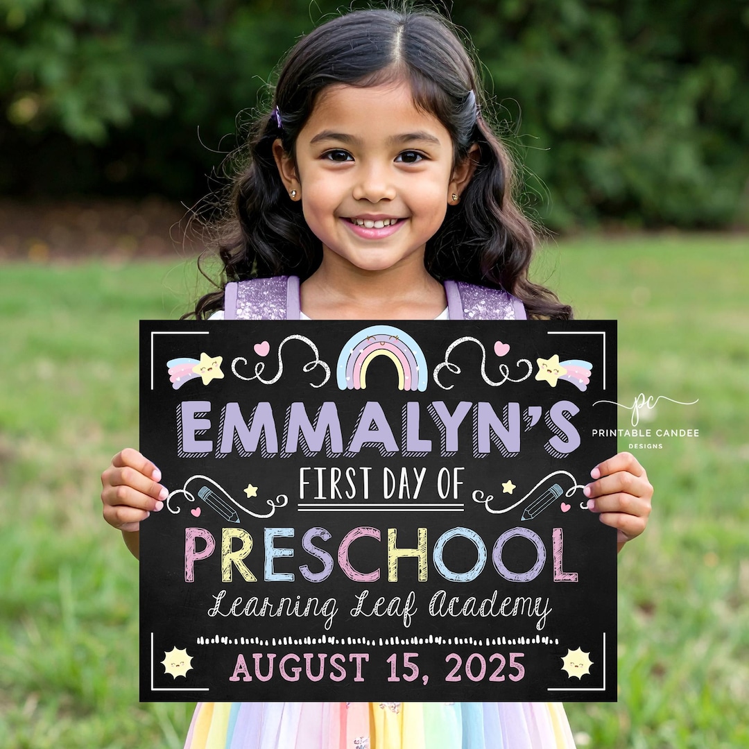 Editable Pastel Rainbow First Day of School Sign Girl 1st Day of ...