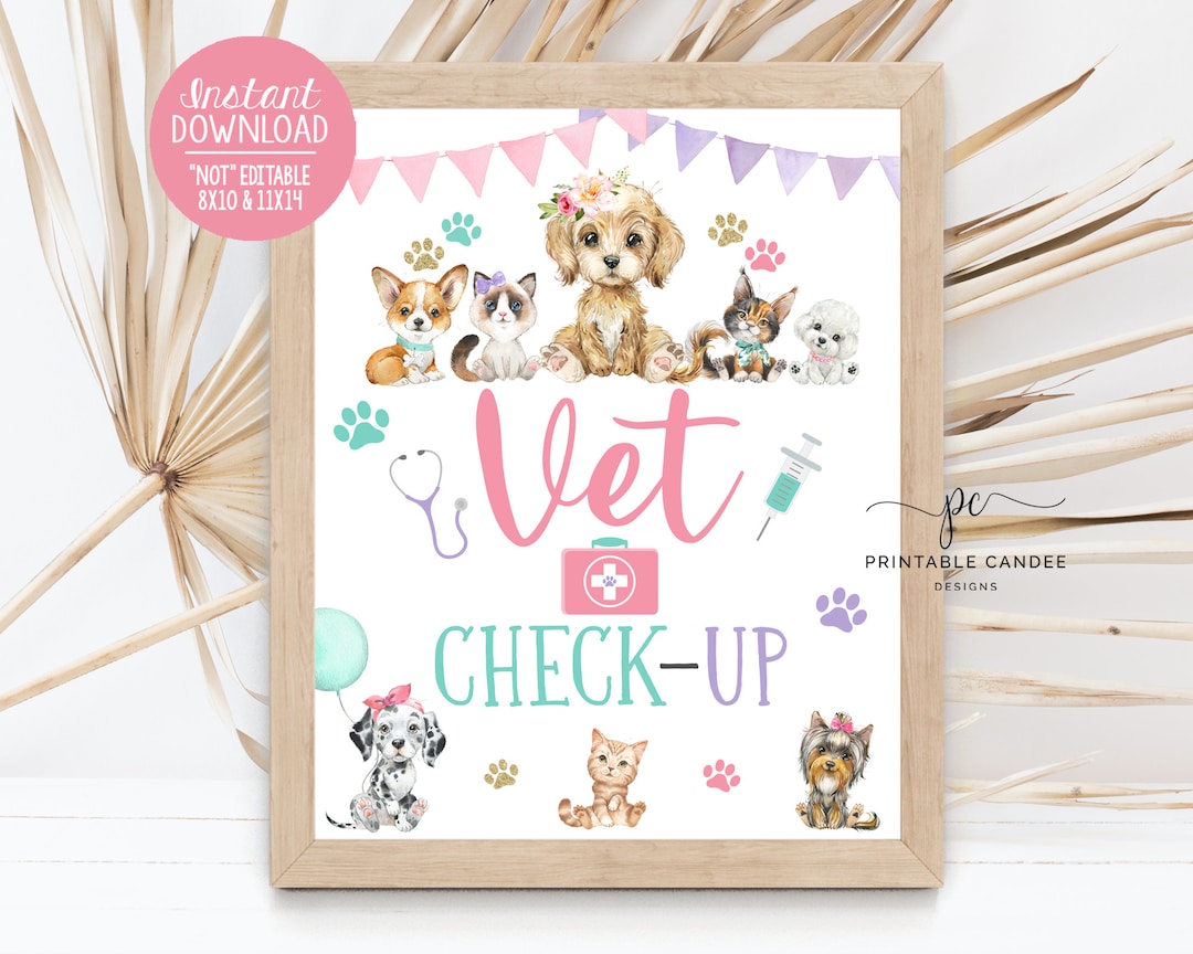 Pet Vet Check up Sign Dog Birthday Party Puppy Hospital Game Decor ...